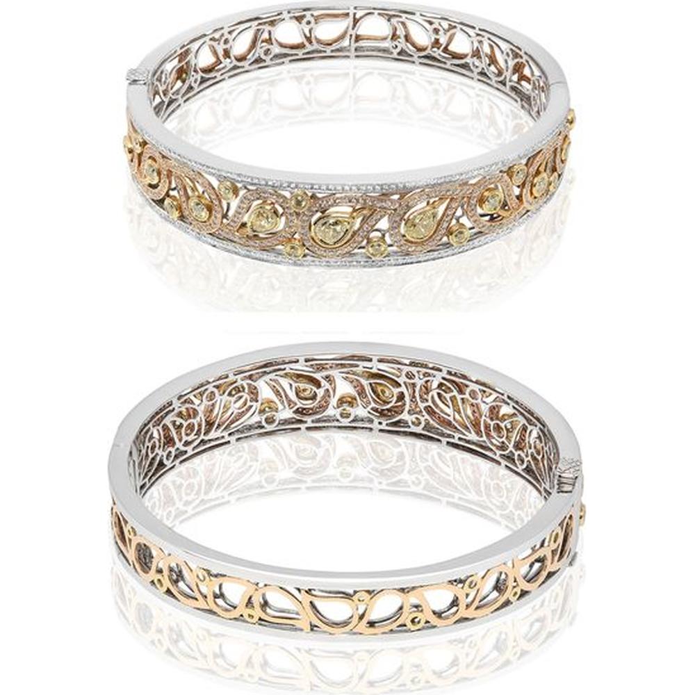 Roman & Jules - 18K White, Yellow, and Rose Gold Tri-Colored Paisley D ...