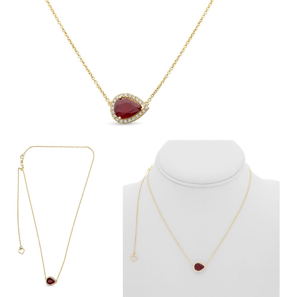 Roman & Jules - 18K Yellow Gold Pear Shape Ruby Necklace with Halo Rou ...