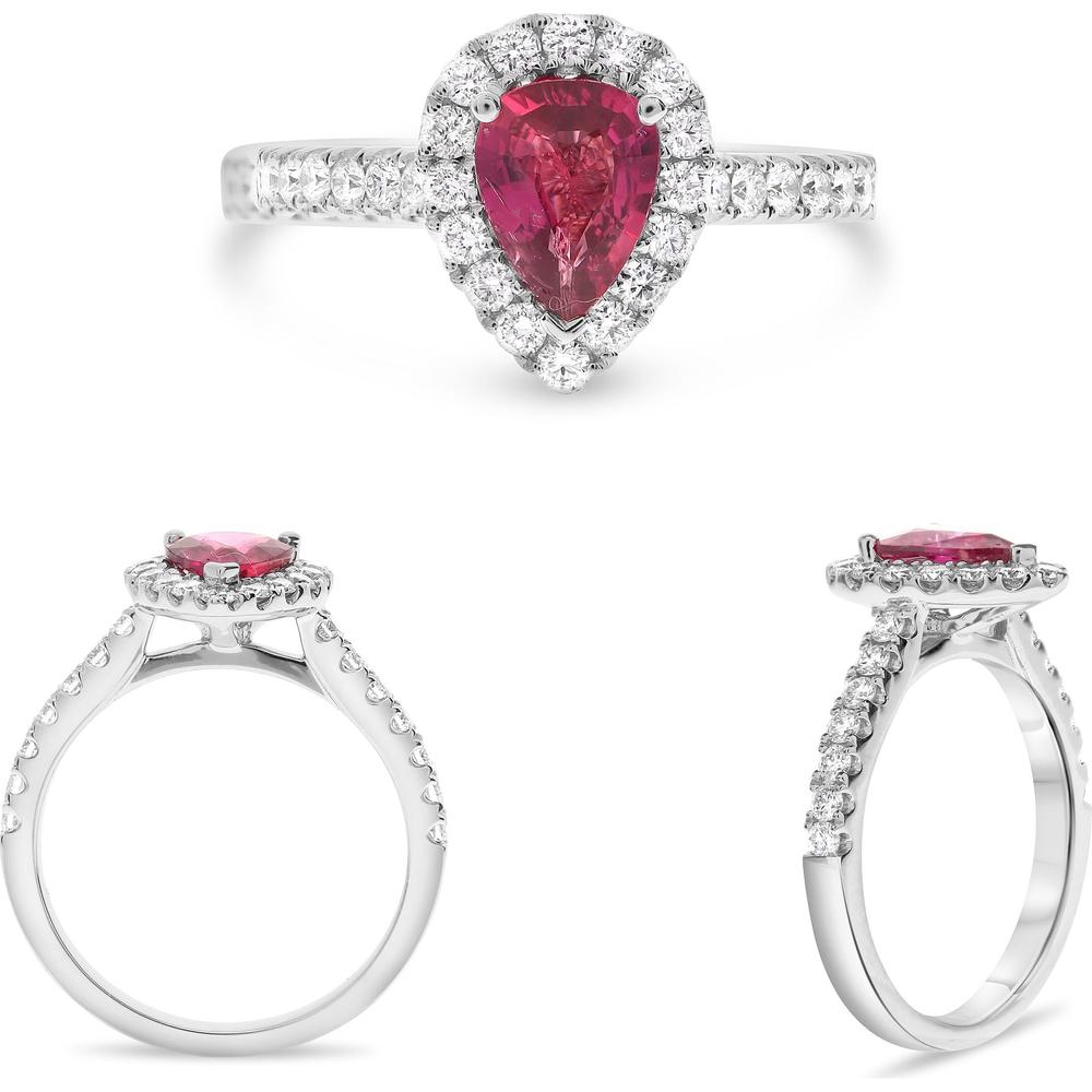 Roman & Jules - Platinum Pear-Shaped Ruby Ring with 0.77 Carat Ruby an ...