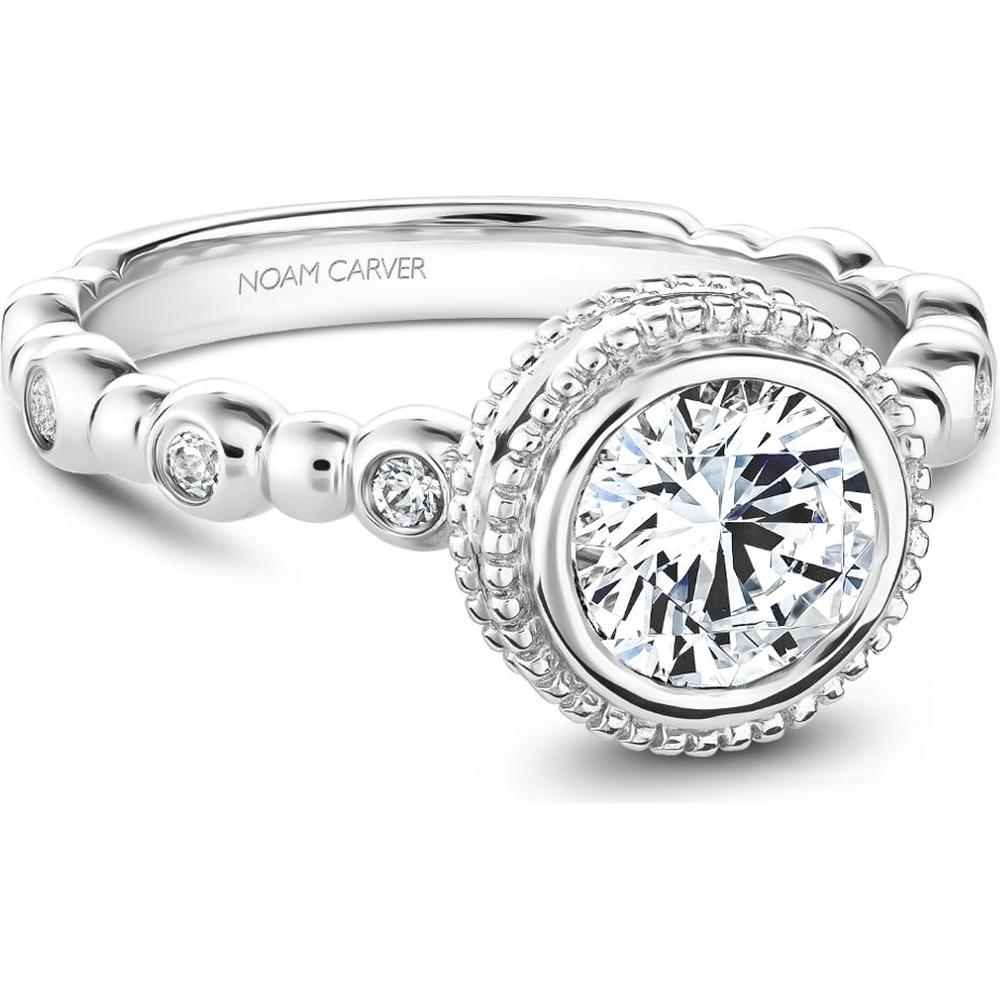 Round Cut Diamond Engagement Ring with Bezel Set Band in White Gold by ...