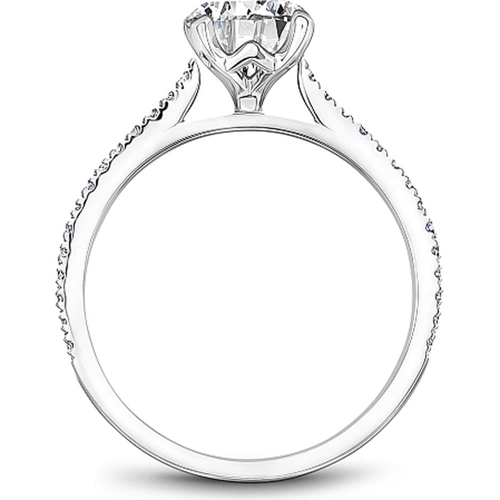 Round Cut Diamond Engagement Ring with Four-Prong Setting and Pavé Ban ...