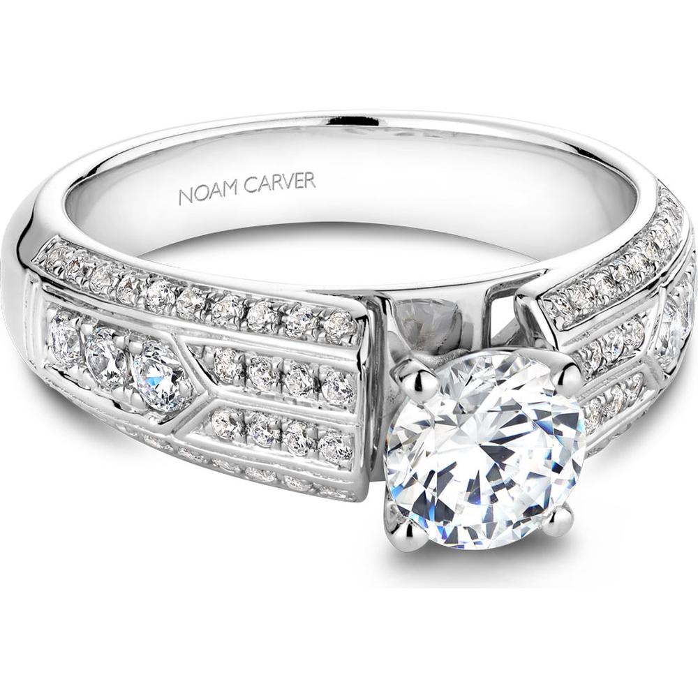 Round Cut Diamond Engagement Ring with Geometric Pattern and Engraving ...