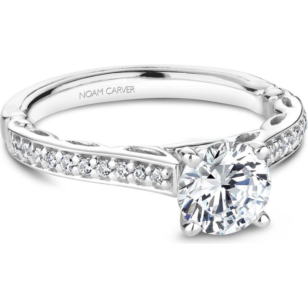 Round Cut Diamond Engagement Ring with Openwork Band and Pavé Diamonds ...