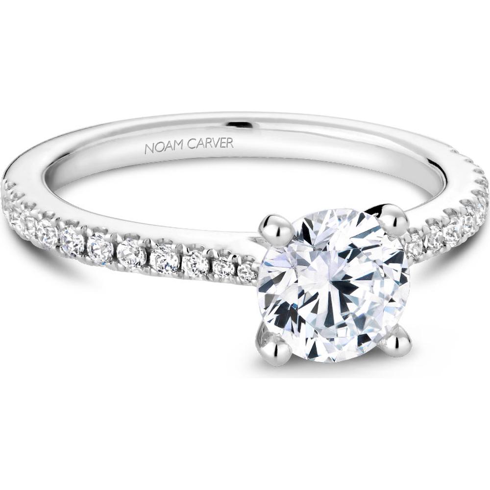 Round Cut Diamond Engagement Ring with Pavé-set Shoulders in White Gol ...