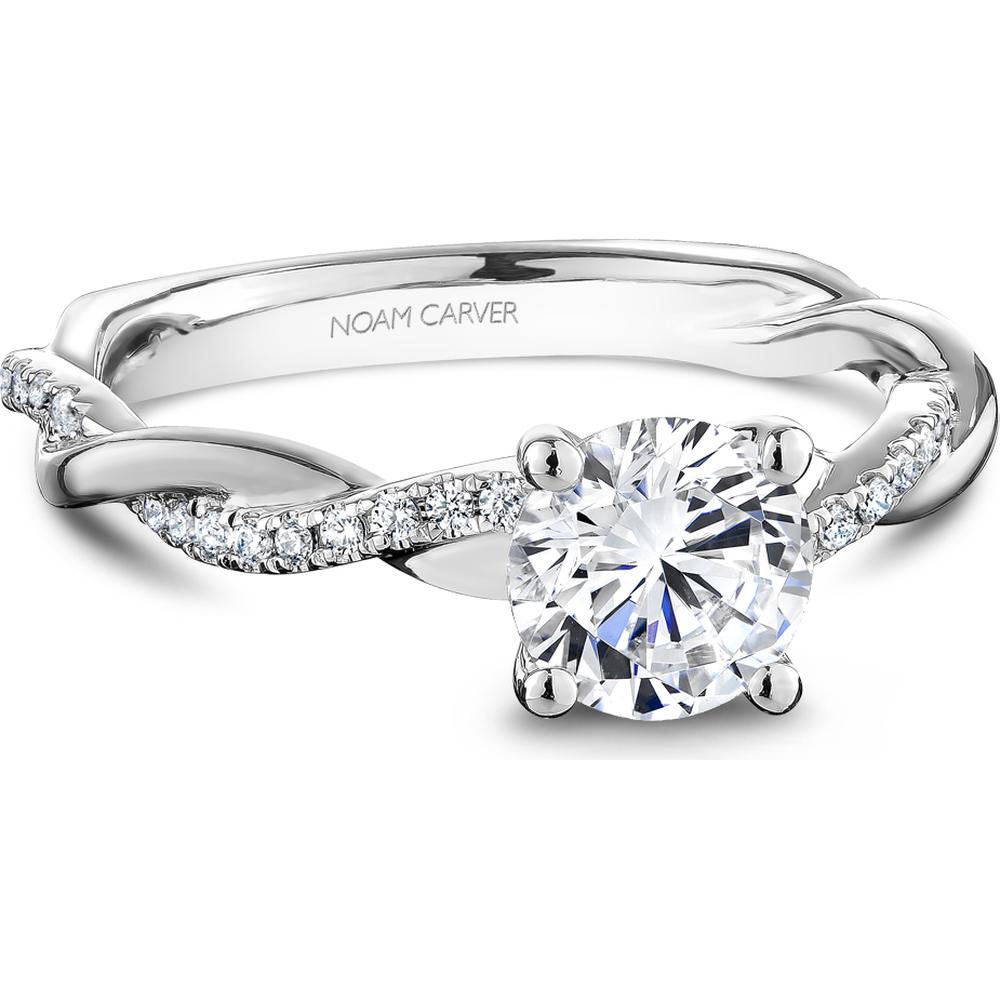 Round Cut Diamond Engagement Ring with Twist Motif and Pavé Diamonds i ...