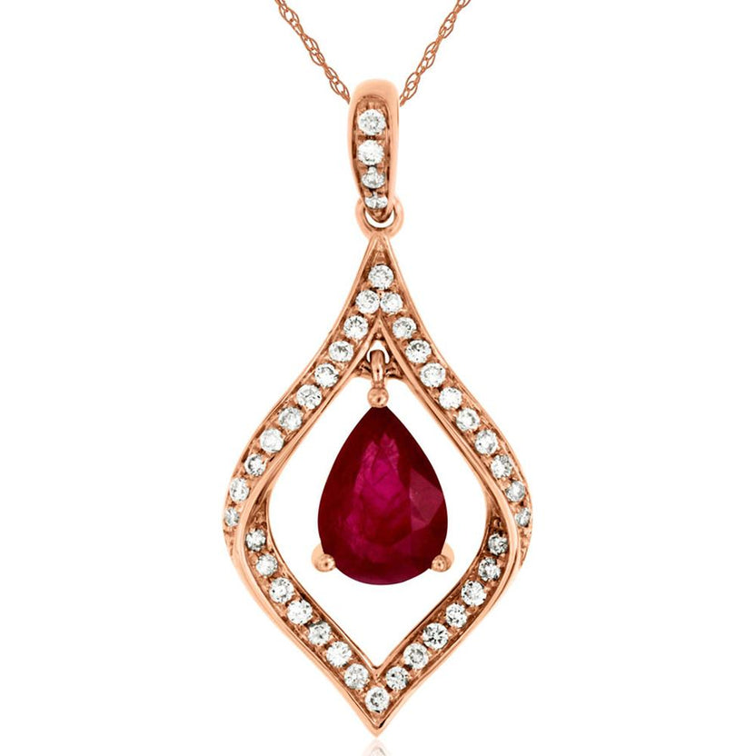 Royal 14K Rose Gold Ruby & Diamond Pendant with Pear-Shaped Ruby - 1.0 ...