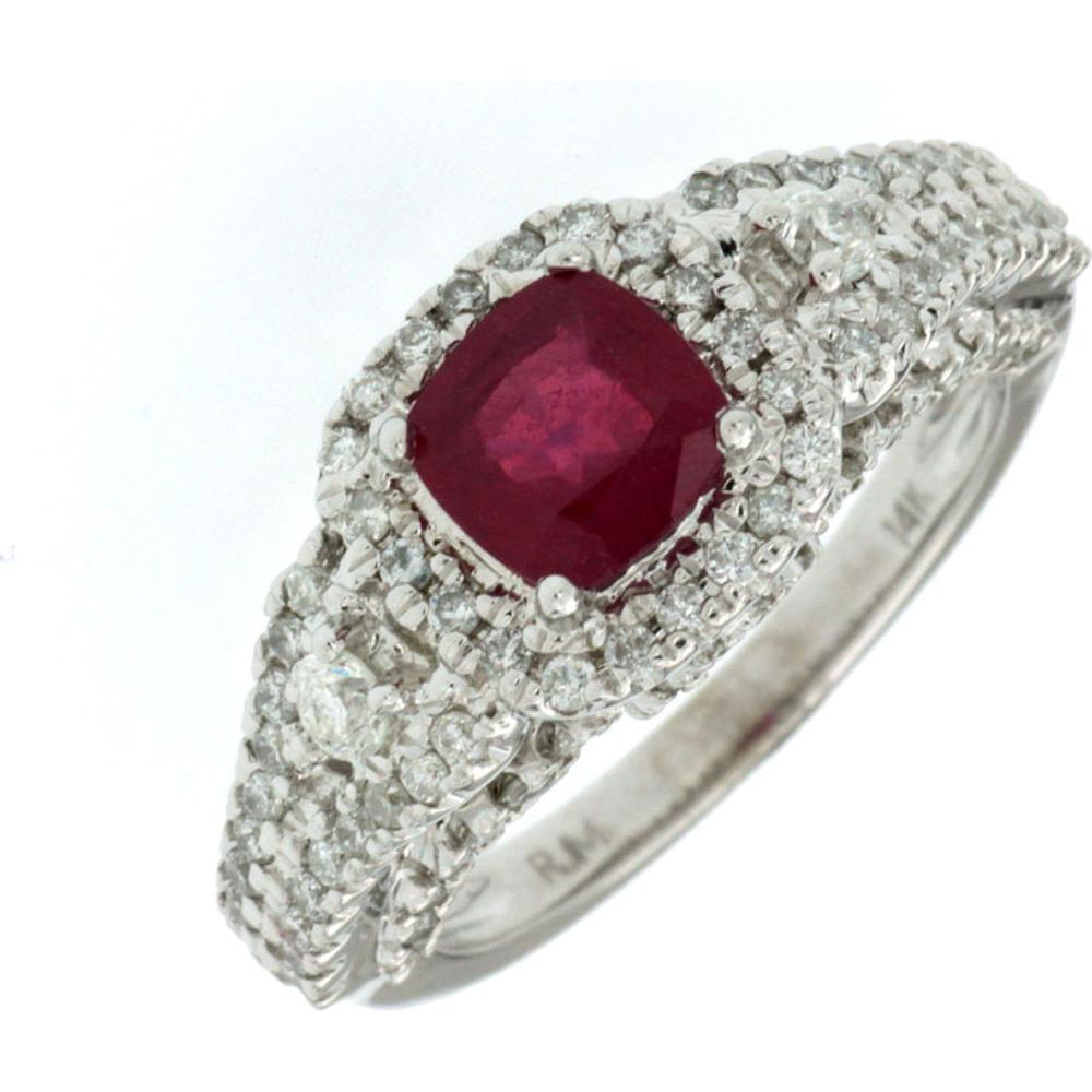 Royal 14K White Gold Diamond and Glass-Filled Cushion Cut Ruby Ring ...