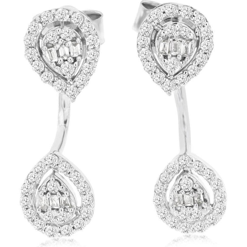 Royal 14K White Gold Teardrop Halo Diamond Drop Earrings with Baguette ...