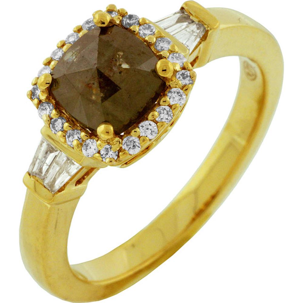 Royal 18K Yellow Gold Diamond and Mocha Diamond Cushion Cut Ring - 1.3 ...