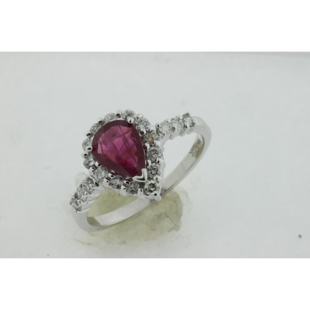 Royal Regal 14K White Gold Ruby and Diamond Pear-Shaped Halo Ring ...