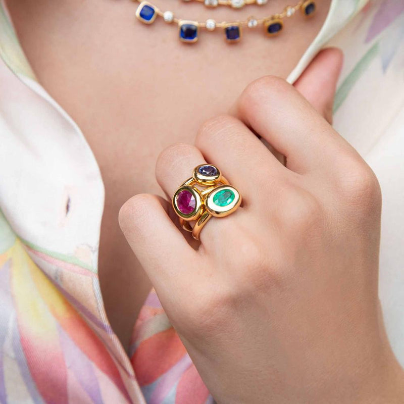 Ruchi New York - Cecily Emerald Bezel Ring in 18K Yellow Gold ...