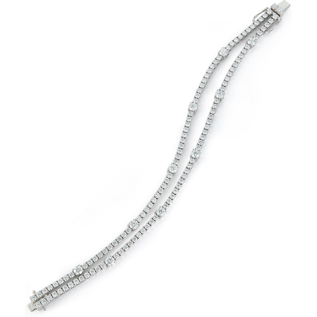 Sofer Jewelry - 18K White Gold 2 Row Alternating Diamond Tennis Bracel ...