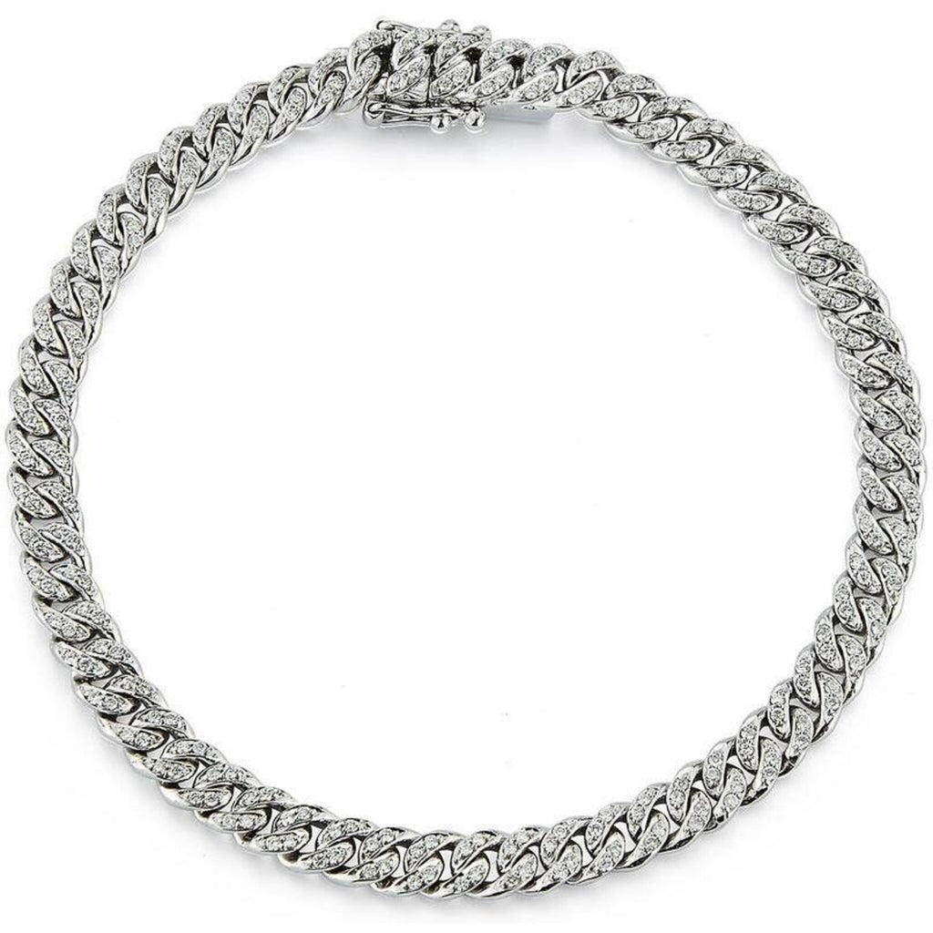 Sofer Jewelry - 14K White Gold Cuban Link With Pave Diamond Bracelet w ...