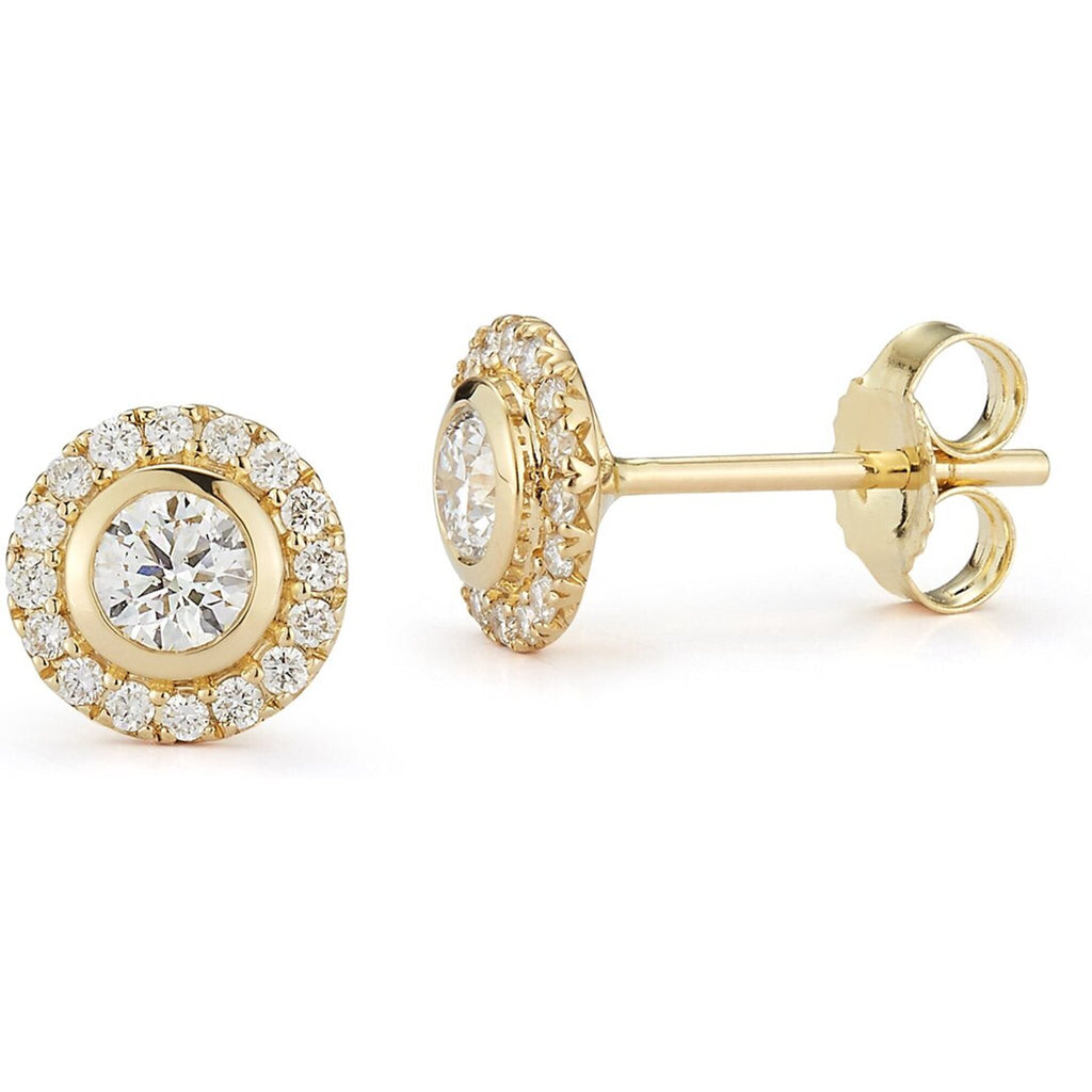 Sofer Jewelry - 14K Yellow Gold Halo Bezel Diamond Stud Earrings with ...