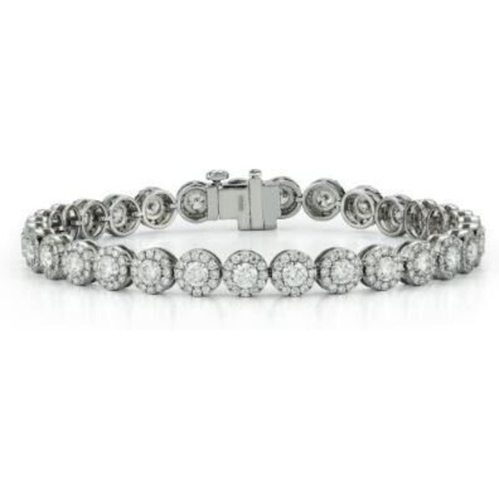 Sofer Jewelry - 14K White Gold Halo Diamond Tennis Bracelet with 5.29 ...