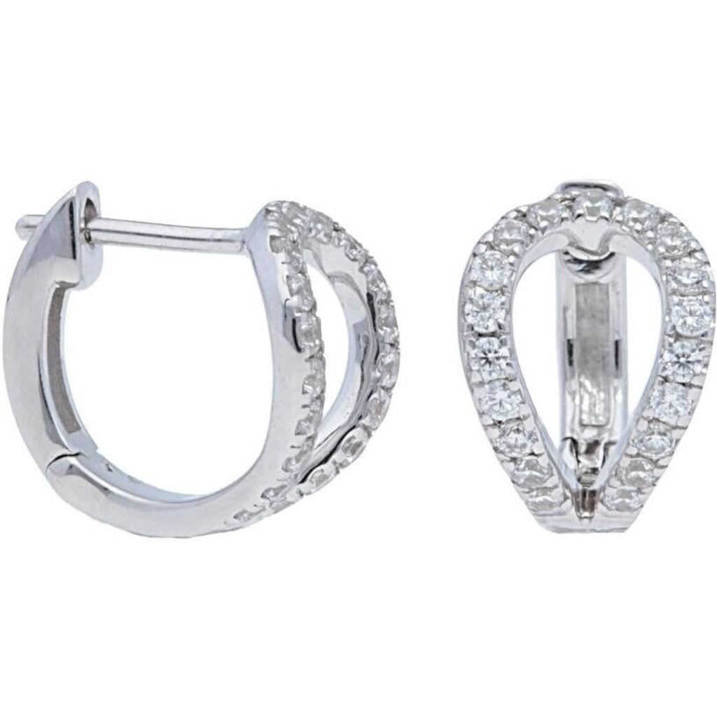 Sofer Jewelry - 14K White Gold Open Pear Shape Diamond Pave Huggie Ear ...