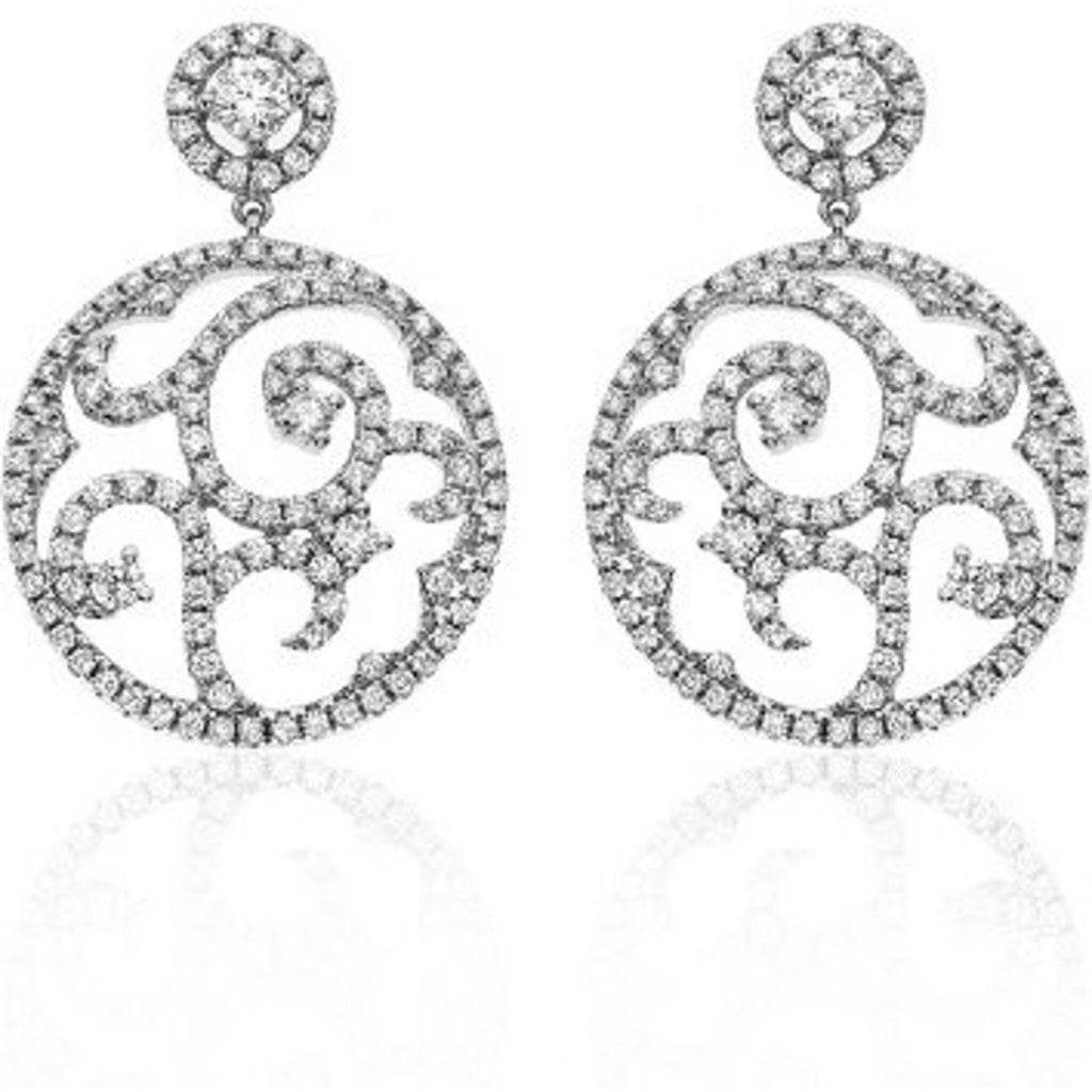 Sofer Jewelry - 18K White Gold Pave Diamond Swirl Drop Stud Earrings w ...
