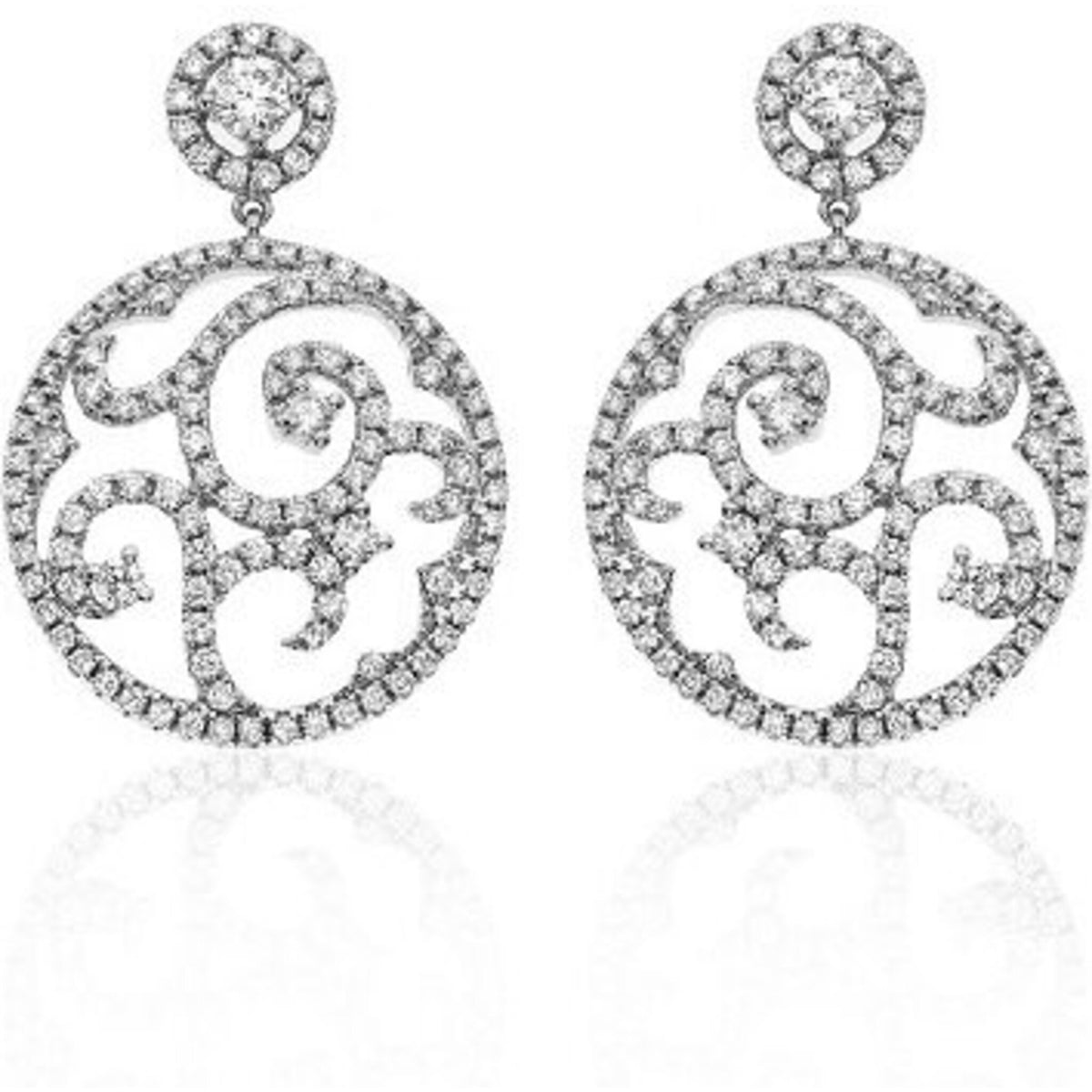 Sofer Jewelry - 18K White Gold Pave Diamond Swirl Drop Stud Earrings w ...