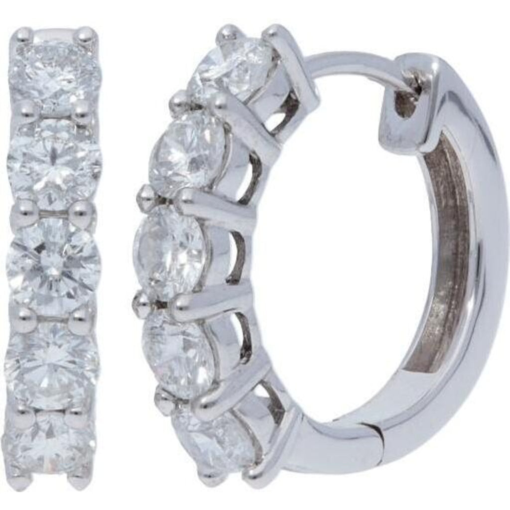 Sofer Jewelry - 14K White Gold Shared Prong Diamond Hoop Earrings with ...