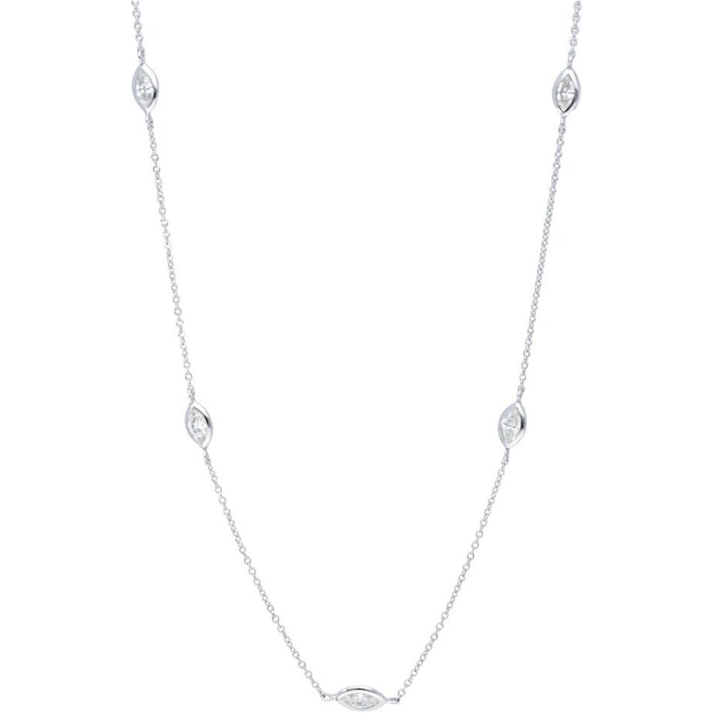 Sofer Jewelry - 14K White Gold Station Marquise Diamond Necklace with ...