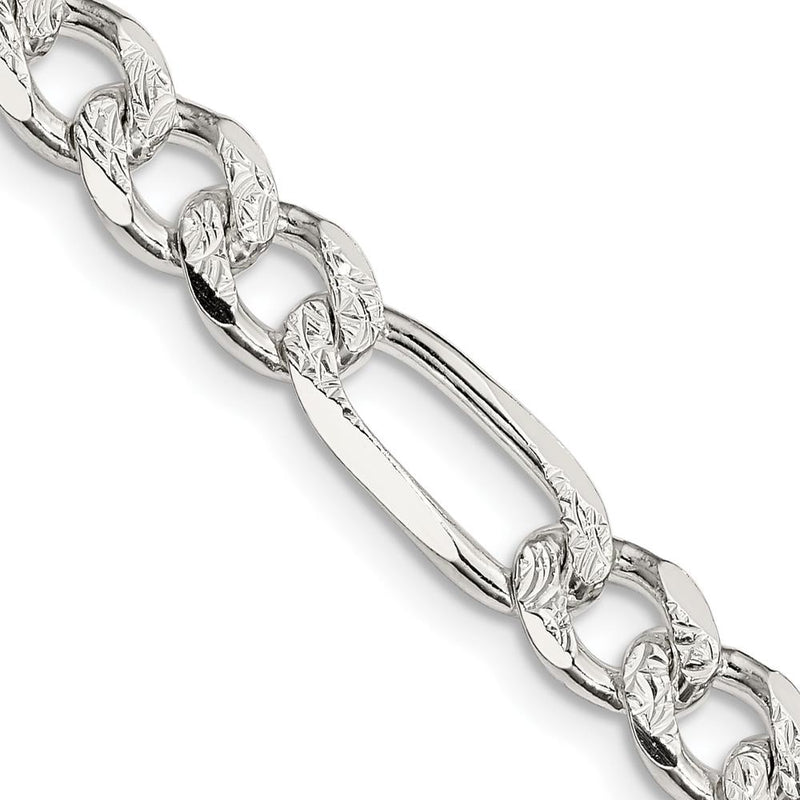 Sterling Silver 7.25mm Pavé Flat Figaro Chain Necklace - 20" by Lumare ...