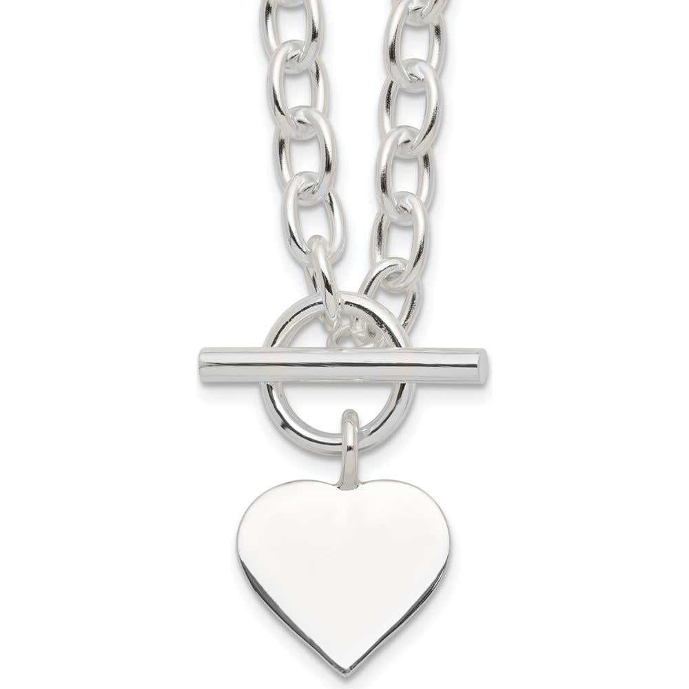 Sterling Silver Engravable Heart Pendant Necklace with Toggle Clasp ...