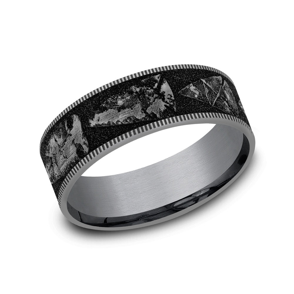 The Arrowhead Men's Wedding Band in Grey Tantalum and Grey/Black Titan ...