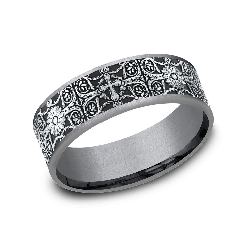 The Cross Tiles Men's Wedding Band in Grey Tantalum and 14K White Gold ...