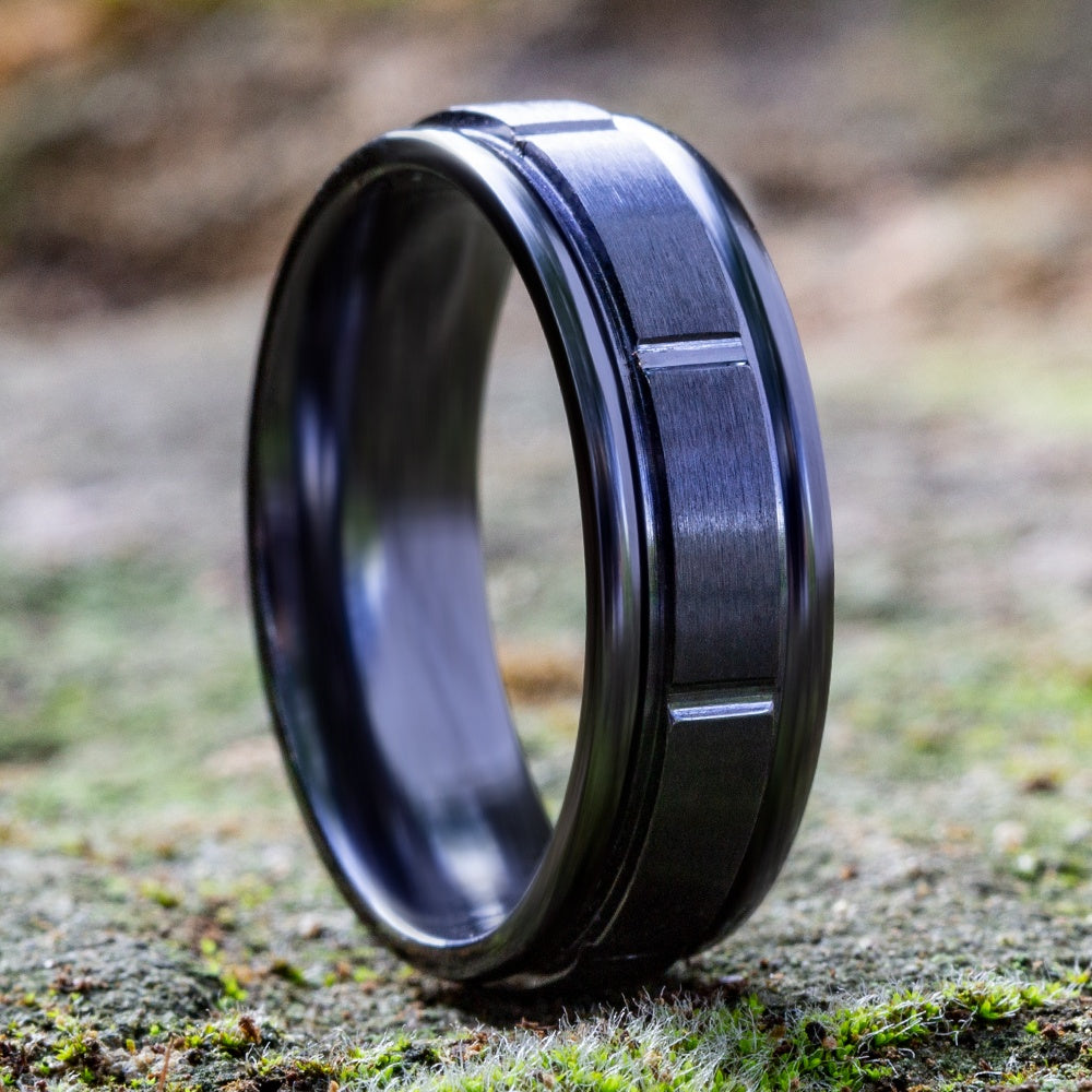 The Gambit Men's Wedding Band in Black Titanium - 7mm Width by Forge ...