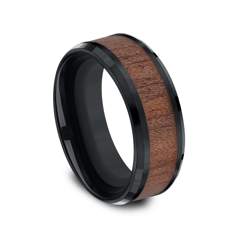 The Maker Men's Wedding Band in Black Cobalt and Wood - 8mm Width by F ...