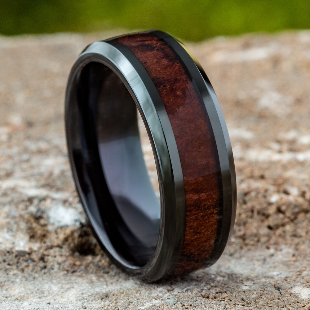 The Maker Men's Wedding Band in Black Cobalt and Wood - 8mm Width by F ...