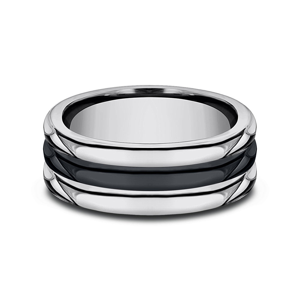 The Specter Men's Wedding Band in Tungsten and Black Ceramic - 8.5mm W ...