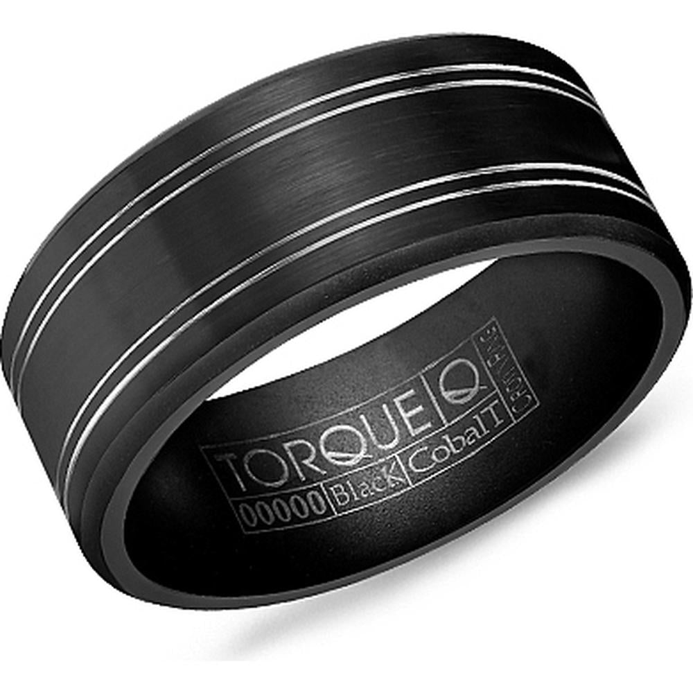 Torque Men's Wedding Band - Brushed Black Band with Silver Accent Line ...
