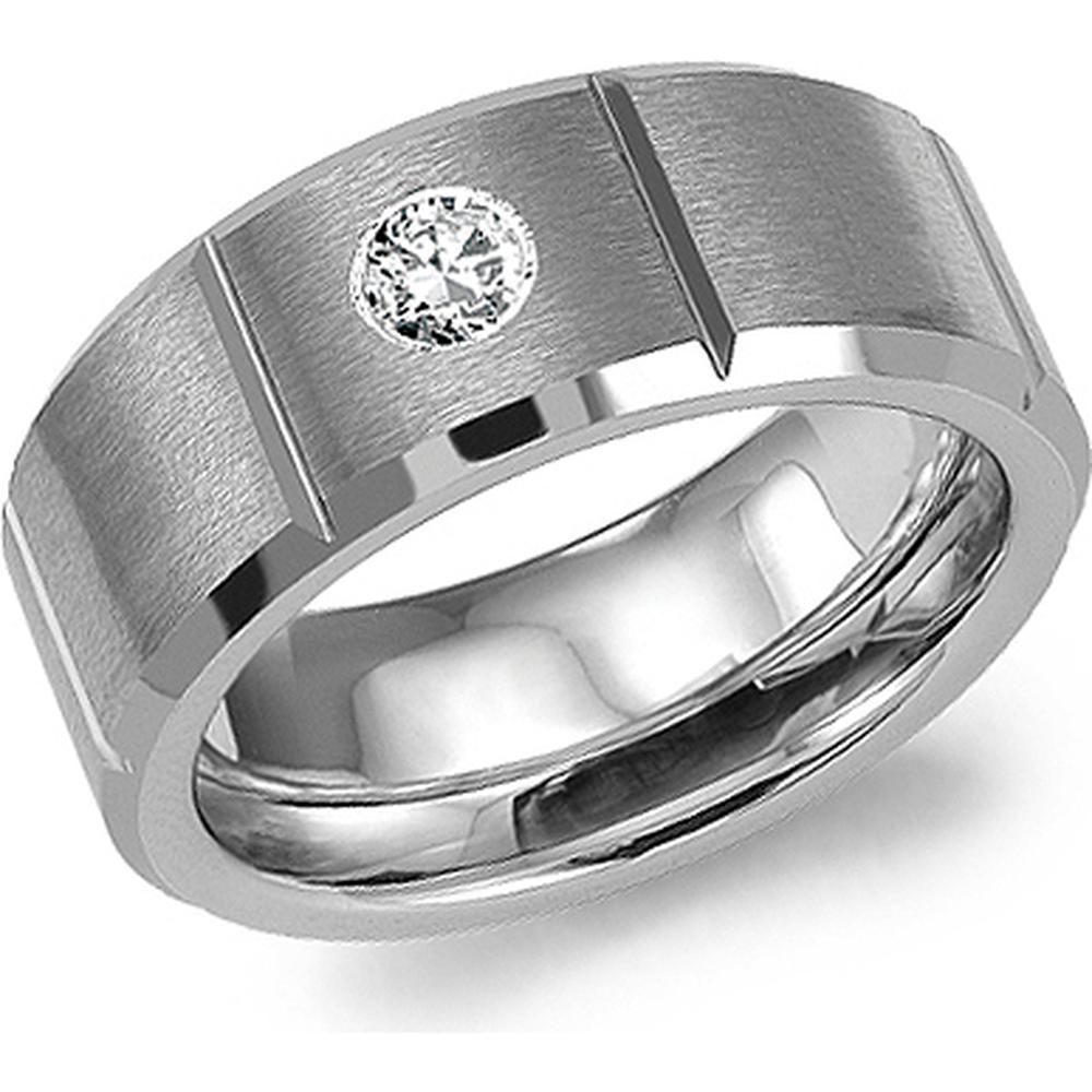Torque Men's Wedding Band - Brushed Segmented Center with Single Diamo ...