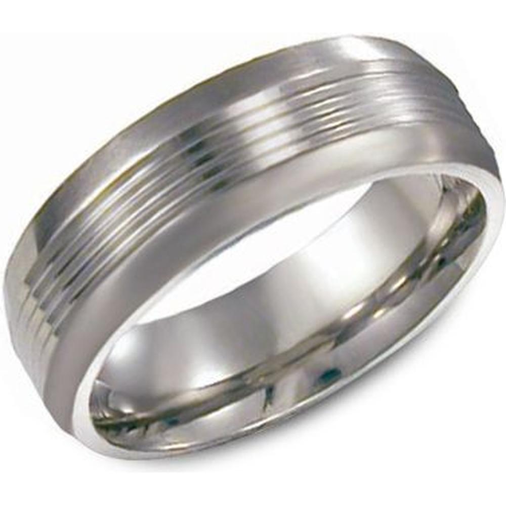 Torque Men's Wedding Band - Brushed with Grooved Lines Detailing in Ti ...