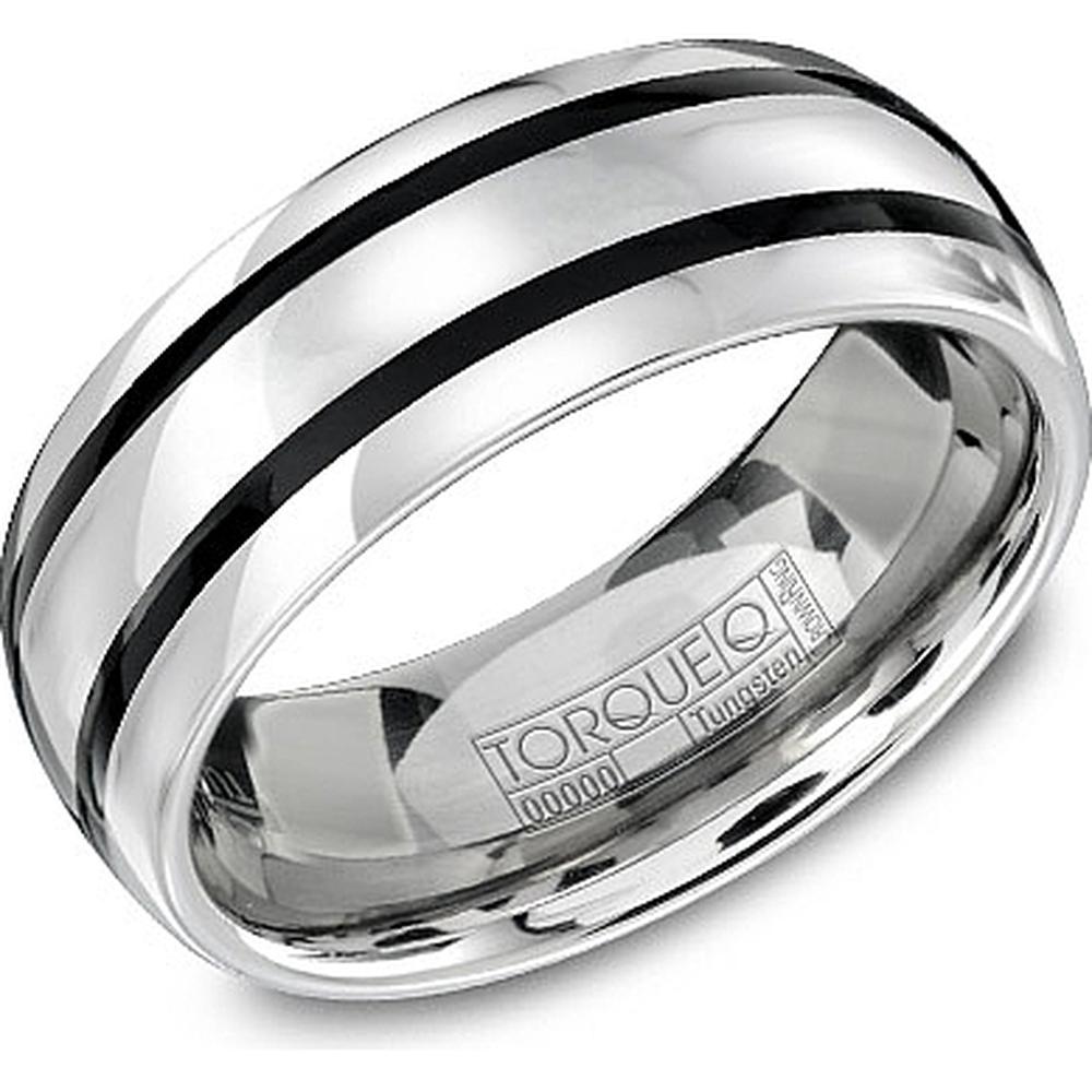 Torque Men's Wedding Band - Domed Polished Finish with Dual Black Inla ...