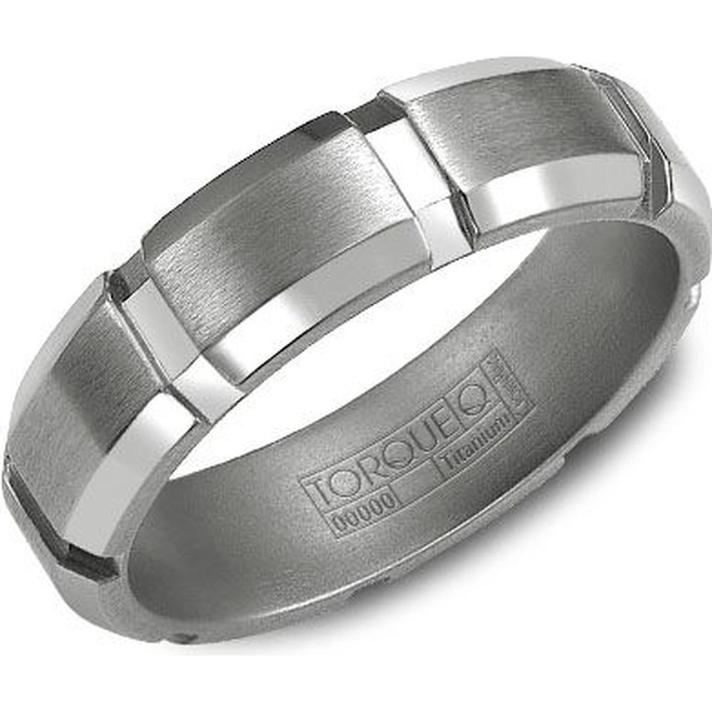 Torque Men's Wedding Band - Geometric Segmented Brushed Center with Po ...