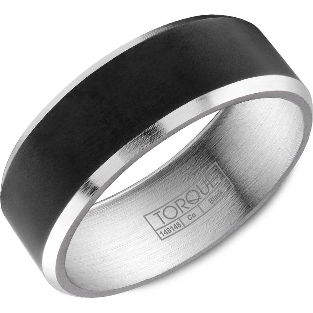 Torque Men's Wedding Band - Matte Flat Black Band with Beveled Silver ...