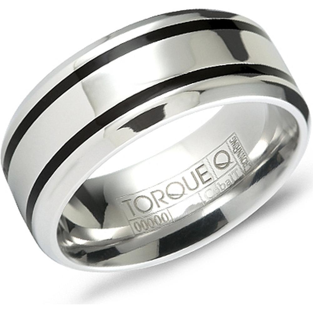 Torque Men's Wedding Band - Polished Band with Dual Black Inlays in Co ...