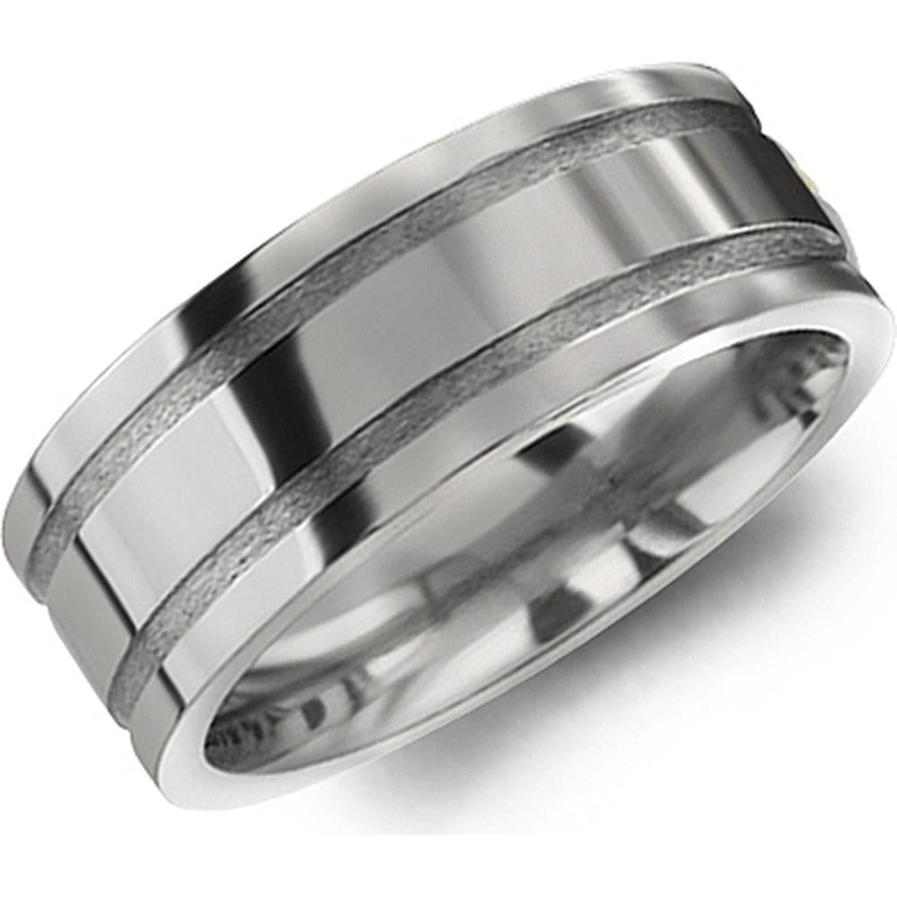 Torque Men's Wedding Band - Polished Center with Matte Dual Grooves De ...