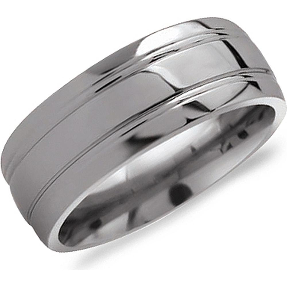 Torque Men's Wedding Band - Polished Dual Groove Finish in Titanium ...