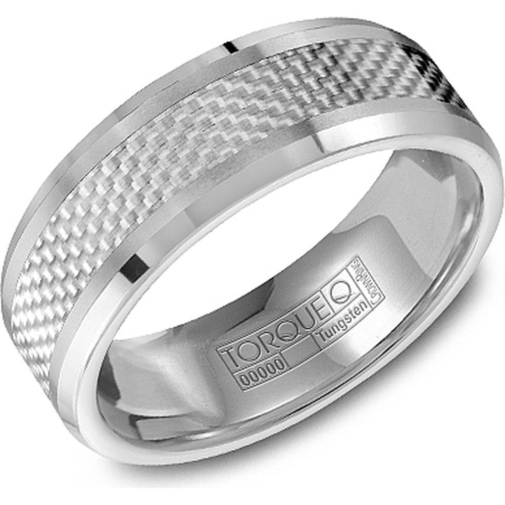 Torque Men's Wedding Band - Polished Finish with White Carbon Fiber Te ...