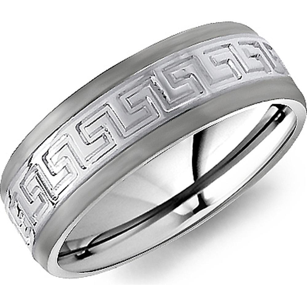 Torque Men's Wedding Band - Polished Greek Key Pattern with Brushed Ed ...