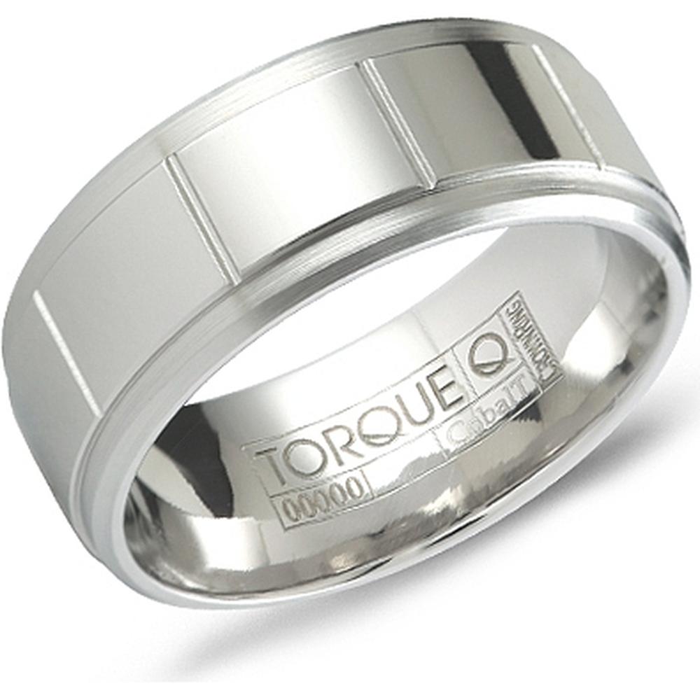 Torque Men's Wedding Band - Polished with Rectangular Grooved Detailin ...