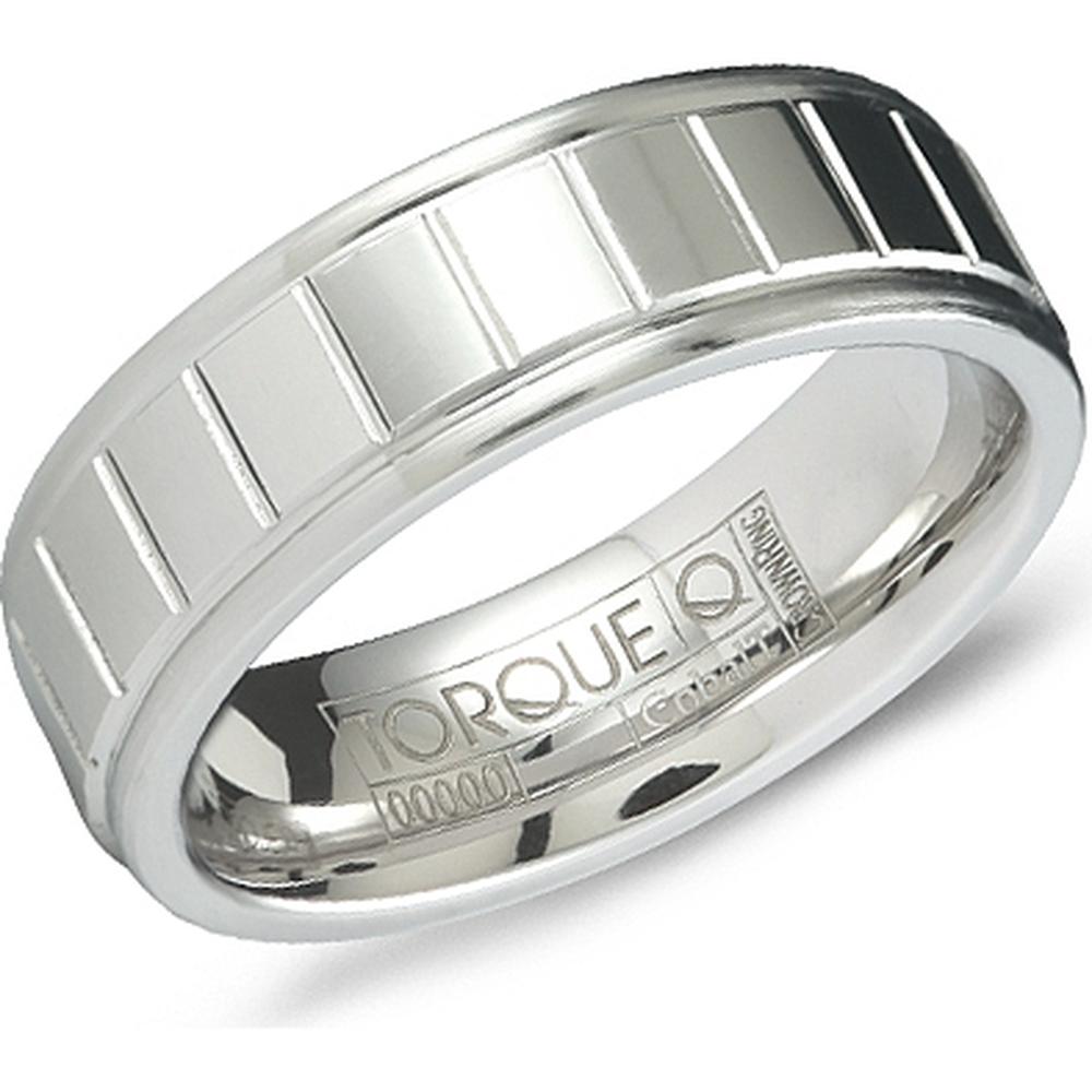 Torque Men's Wedding Band - Polished with Rectangular Grooved Pattern ...