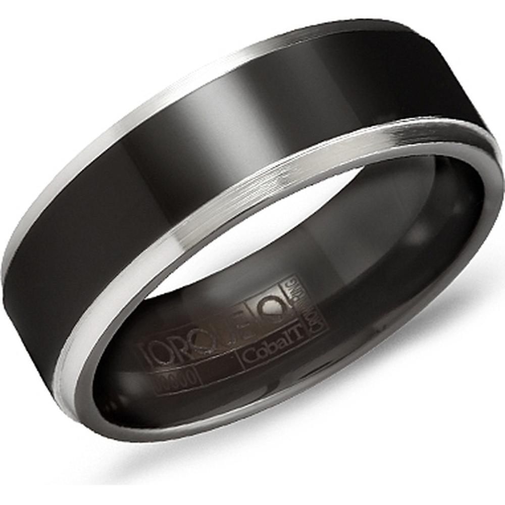 Torque Men's Wedding Band - Satin Black Band with Silver Beveled Edges ...