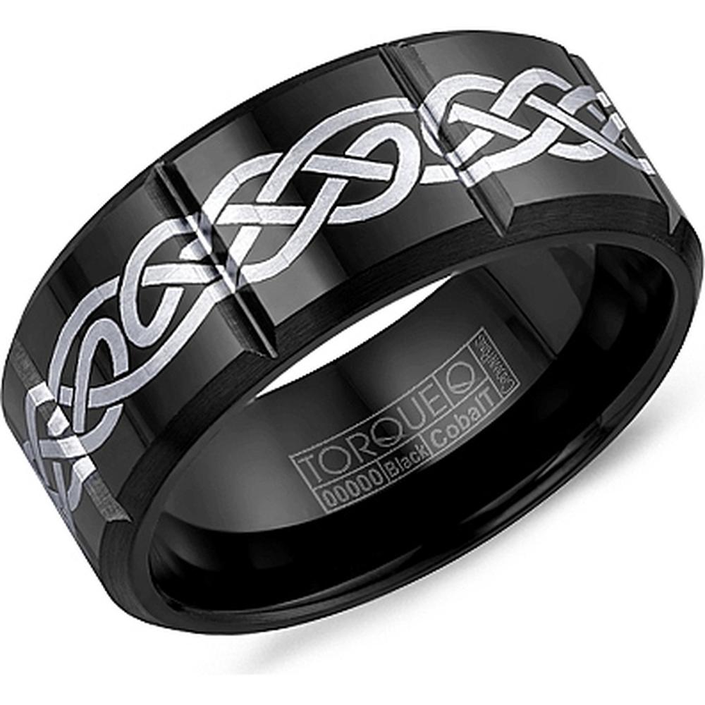 Torque Men's Wedding Band - Satin Black Band with Silver Celtic Knot I ...