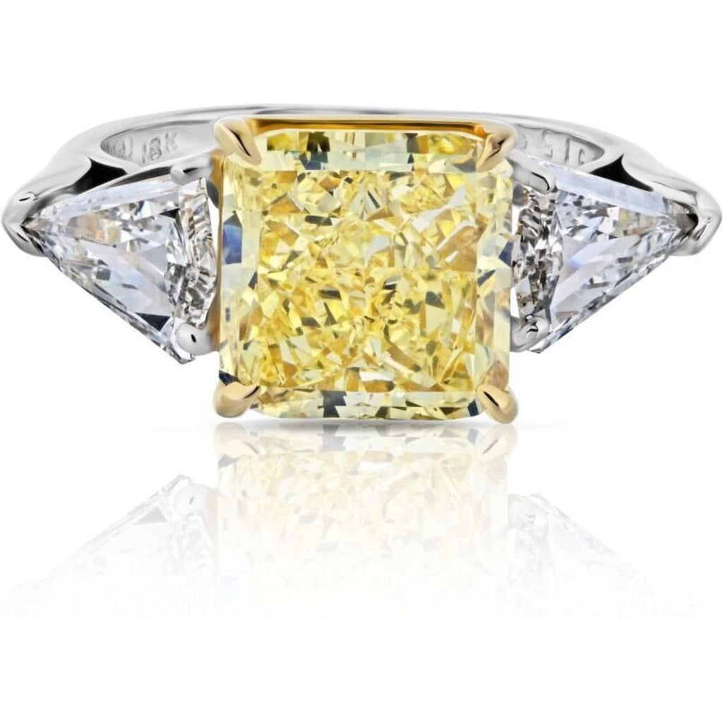 5 Carat Radiant Cut Diamond Fancy Intense Yellow GIA Three Stone Engag ...