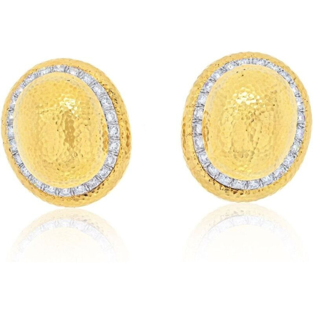 David Webb - 18K Yellow Gold Large Dome Oval Button Signature Hammered ...
