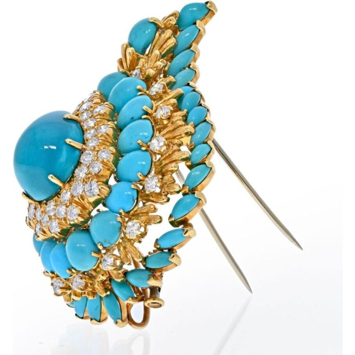 David Webb - Platinum & 18K Yellow Gold 1970's Turquoise And Diamond F ...